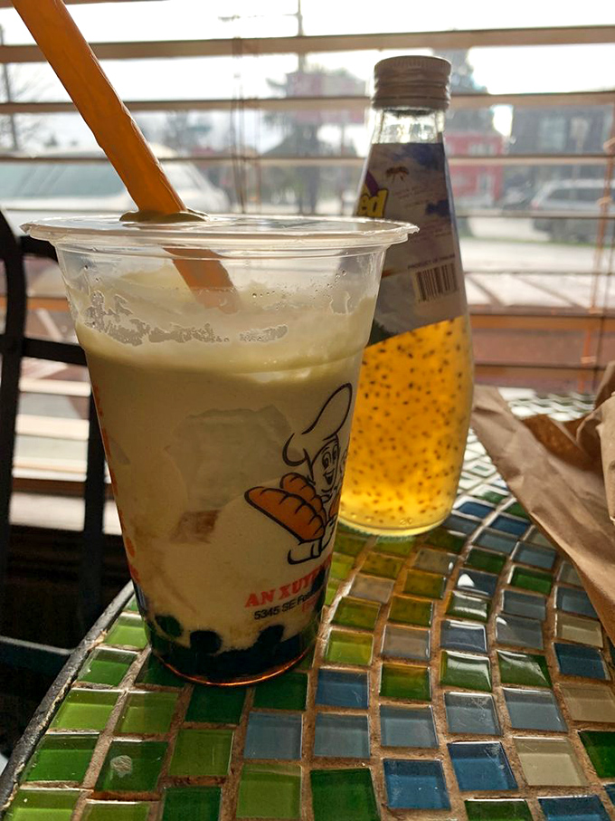 Bubble tea and basil seed drink: the dynamic duo of refreshment. One creamy, one light&mdash;both ready to wash down sandwich perfection. 