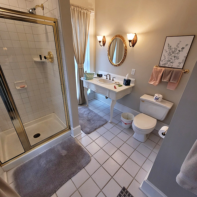 A bathroom that doesn't try too hard yet still manages to make hotel bathrooms look like sad, fluorescent-lit boxes of disappointment.