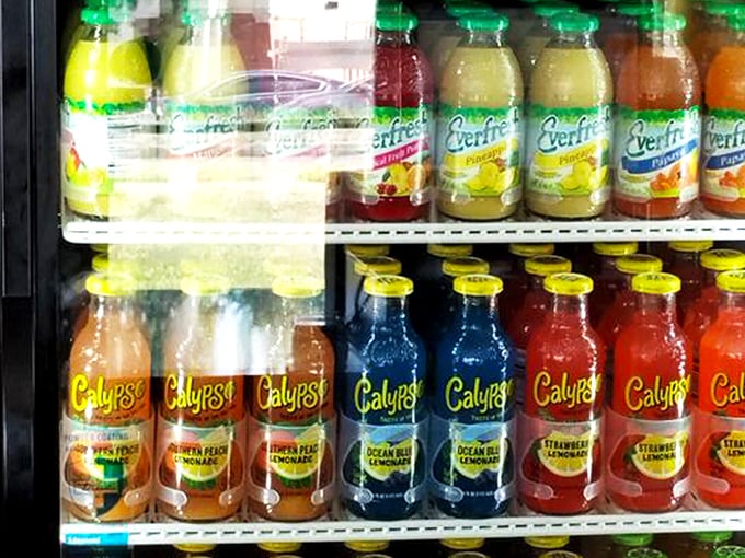 The beverage case &ndash; where colorful Calypso lemonades stand ready to cool the fire of perfectly spiced chicken in a refreshing flavor rainbow.