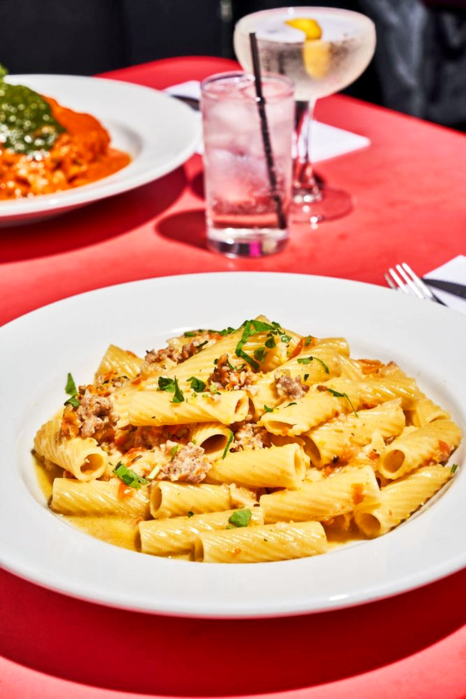 When pasta goes formal—rigatoni dressed in its Sunday best with a creamy sauce that whispers "you deserve this."