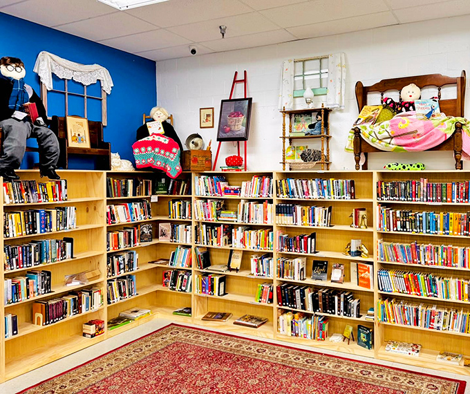 The book section rivals small libraries, with shelves organized by genre and enough variety to satisfy everyone from mystery lovers to cookbook collectors.