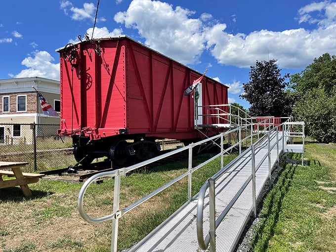 This restored red boxcar isn't just a museum piece – it's a tangible reminder of when the railroad was Putnam's lifeline to the world.