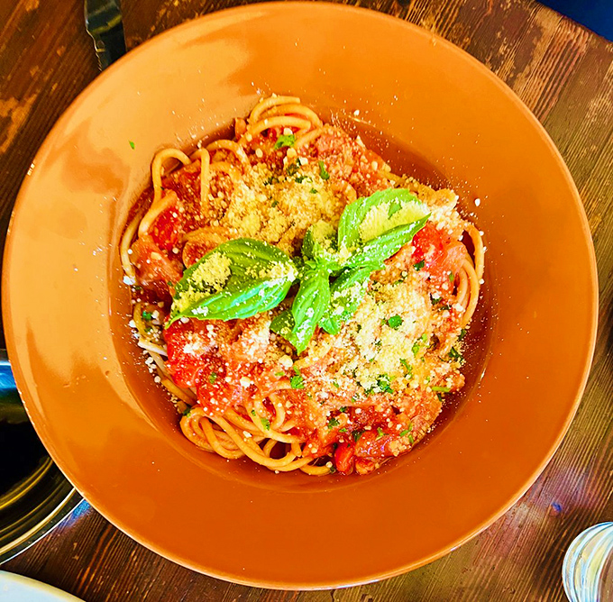 Bucatini Amatriciana: where the pasta acts as a straw for that magnificent sauce. Whoever invented hollow pasta deserves sainthood.