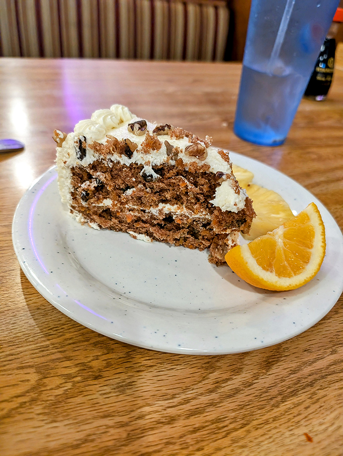 Carrot cake: the dessert that convinces you it's practically a vegetable. That orange slice isn't garnish&mdash;it's moral support for your post-buffet conscience.