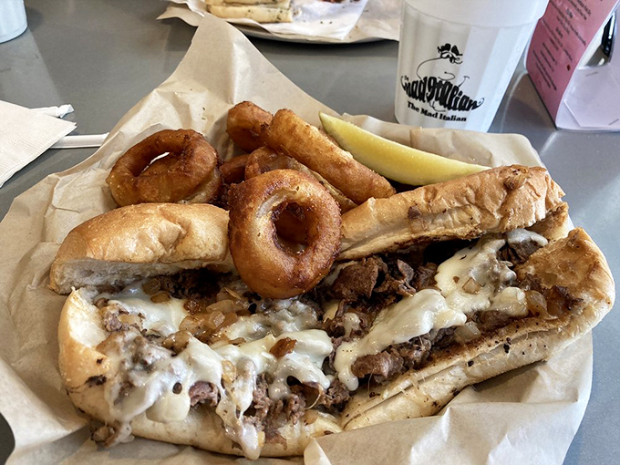 Those onion rings could double as edible bracelets, but you'll want them nestled beside that cheese-smothered sandwich instead of on your wrist.