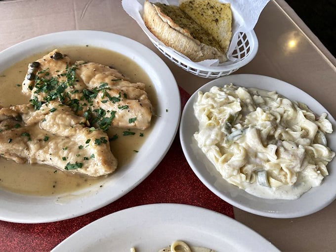 Chicken piccata that's tender enough to cut with a fork, swimming in a lemon-butter sauce that hits all the right tangy notes.