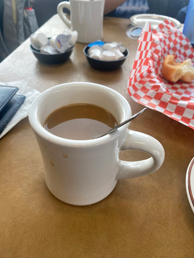 The humble diner coffee mug&mdash;unassuming vessel of liquid motivation. At Jimmy's, it's always full, always hot, and always exactly what you need.
