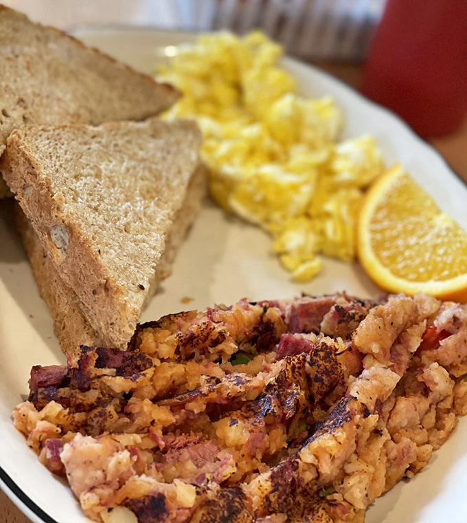 Corned beef hash that puts hotel breakfast buffets to shame. Crispy, savory, and substantial enough to fuel a day of coastal exploration.