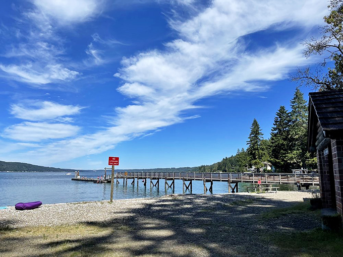 The dock of dreams extends into Hood Canal's calm waters. Not just a pier, but a runway for launching summer memories and fishing stories.