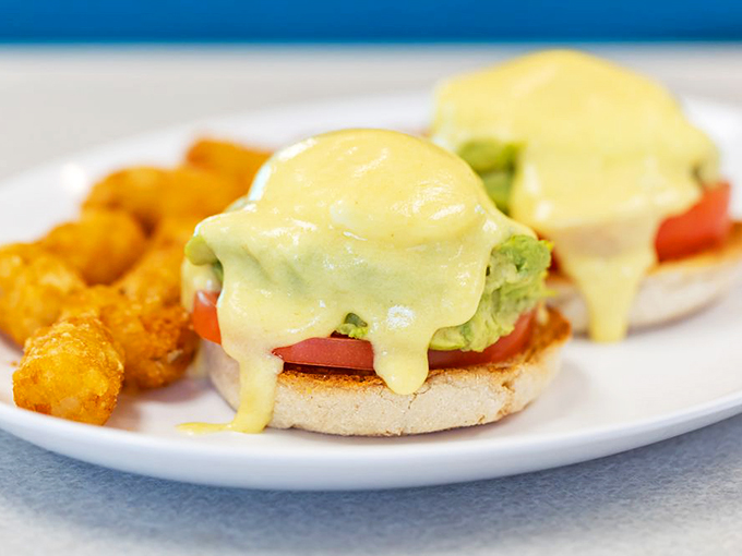 Hollandaise-draped perfection with avocado peeking through. Benedict Arnold may have been a traitor, but this Benedict is loyalty-inspiring.