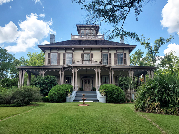 Fendall Hall's distinctive Italianate style stands out among Eufaula's Greek Revival mansions, its ornate details showcasing Victorian craftsmanship at its finest.