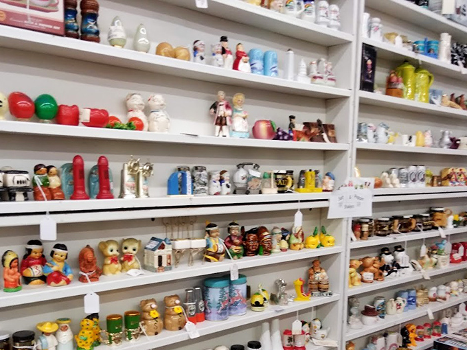 Shelves of figurines watch your every move with painted eyes, silently judging your decision not to adopt them all.