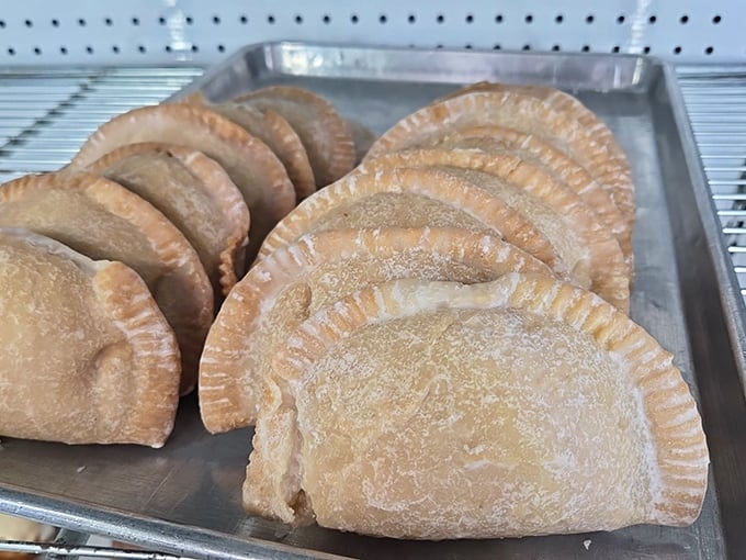 Fried pies arranged with military precision &ndash; golden-brown half-moons containing pockets of fruit that would make grandmothers everywhere nod in approval.