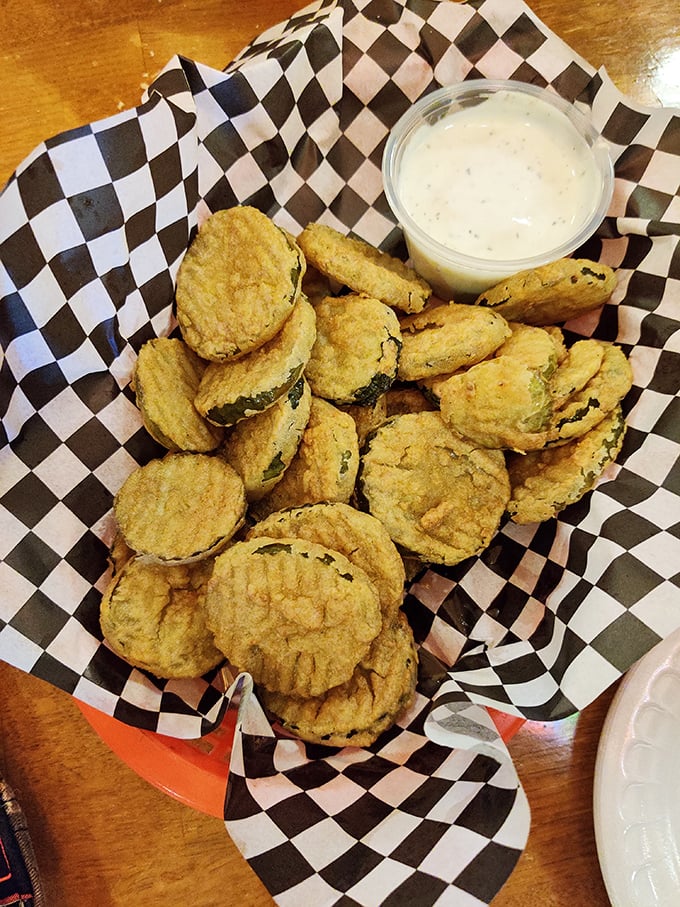 Southern hospitality in bite-size form: golden-fried green tomatoes with dipping sauce that'll make you forget your manners.