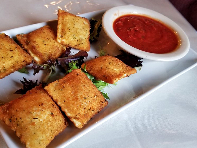 Golden-brown fried ravioli: where the humble pasta pocket gets dressed up for a night on the town. That marinara dip is its perfect plus-one.