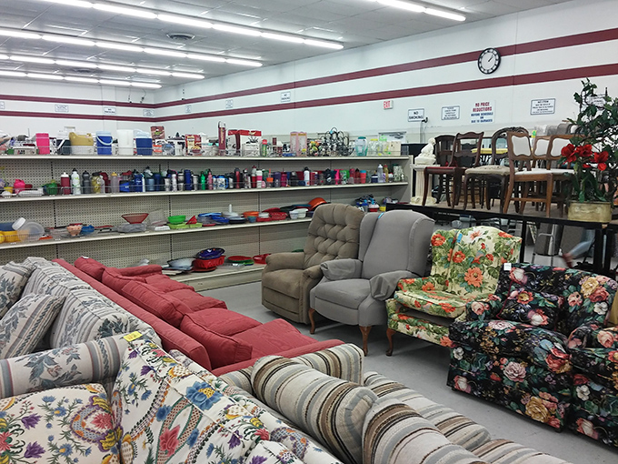 Sofa kingdom! A floral-patterned parliament of seating options that would make your grandmother both nostalgic and slightly jealous.