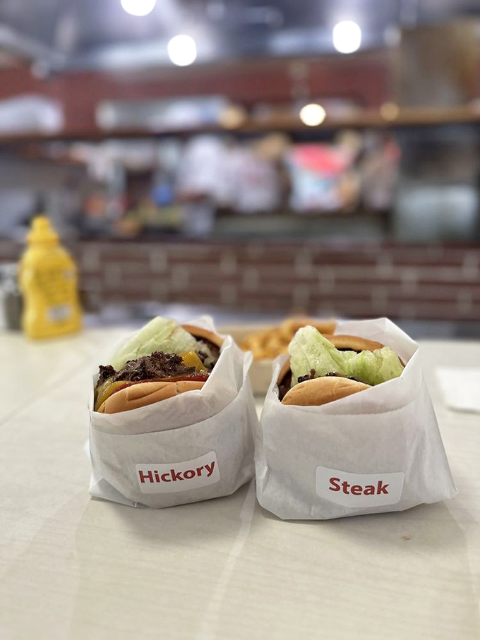 The Hickory and Steakburger, wrapped in their paper cocoons, ready to emerge as butterflies of deliciousness that have fluttered through LA since the 1940s.