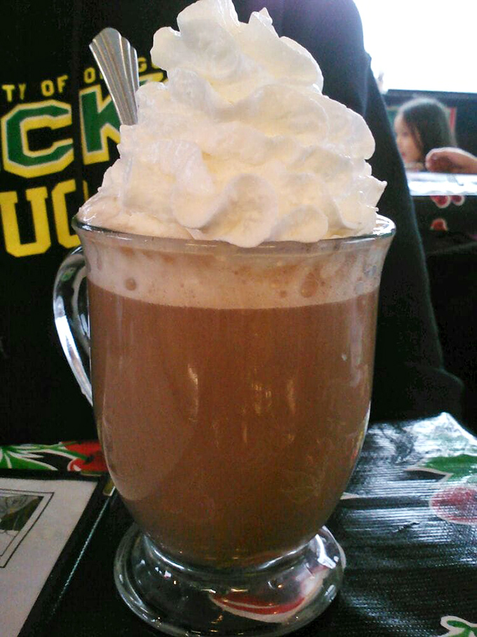 Hot chocolate that doesn't know when to quit. That whipped cream mountain isn't a topping&mdash;it's a magnificent obsession that makes Swiss Miss weep with inadequacy. 