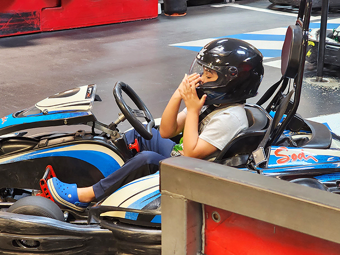 Nothing creates future racing champions quite like starting them young. That victory pose says everything about the universal language of speed.