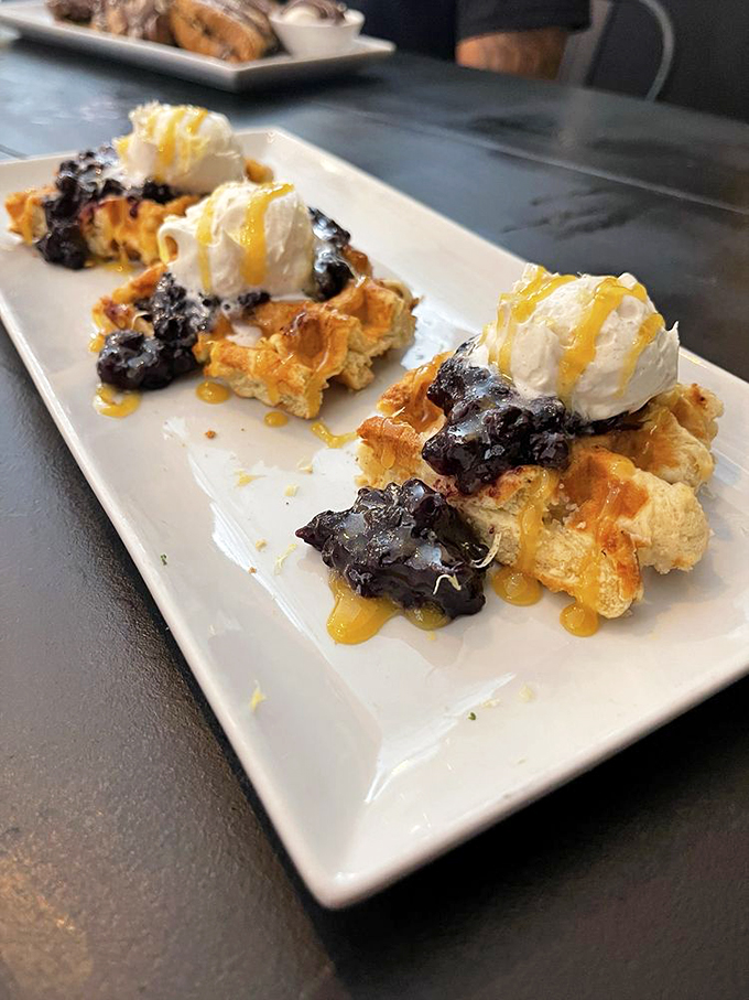 Berry-topped waffles with dollops of cream that could make a French pastry chef weep. The breakfast equivalent of finding money in your pocket.