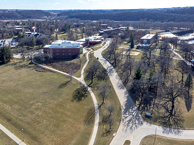 Luther College campus spreads across the hillside like a scholarly village. Those pathways have guided thousands of students toward enlightenment&mdash;and occasionally, late-night pizza.
