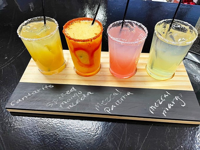 Decisions, decisions! This margarita flight lets you travel through flavors without leaving your seat. Vacation in four glasses.