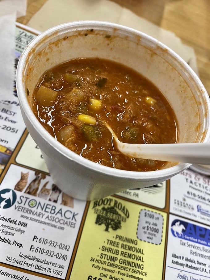 This hearty Maryland crab soup isn't just a meal—it's a regional hug in a bowl. Chunks of vegetables and crab swimming in a tomato-based broth that warms the soul.