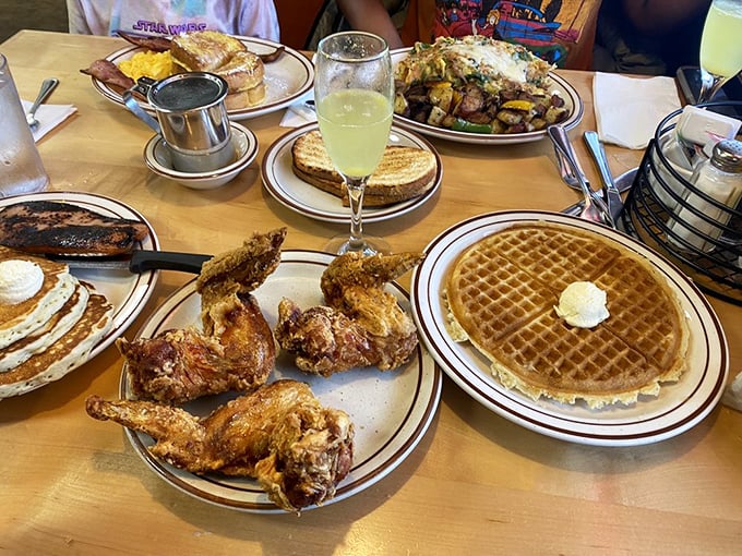Hot cakes, eggs, and hash browns&mdash;the holy trinity of breakfast executed with the precision of a culinary love letter to morning hunger. 
