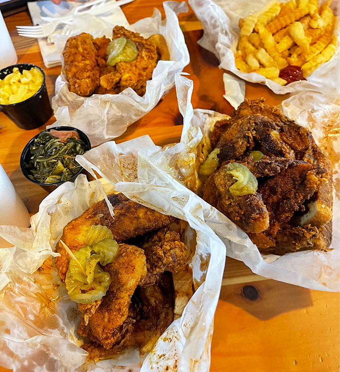 A paper-lined feast fit for royalty&mdash;Prince's serves different heat levels on a single table, creating a spicy United Nations of chicken.