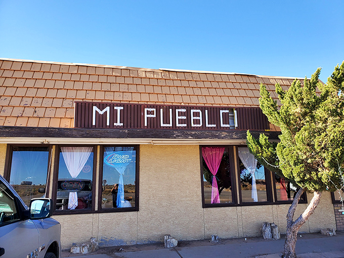 Mi Pueblo offers a taste of authentic Mexican cuisine in the heart of Winslow. Those colorful curtains hint at the vibrant flavors inside.