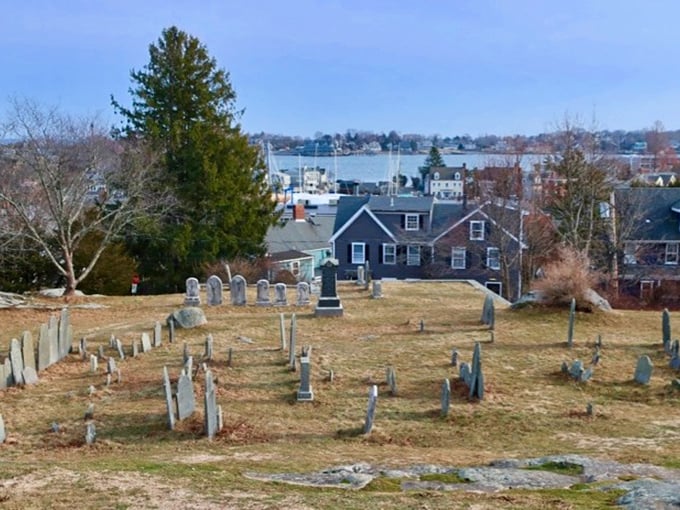Old Burial Hill Cemetery offers harbor views so magnificent, residents have been dying to get in since the 1630s.