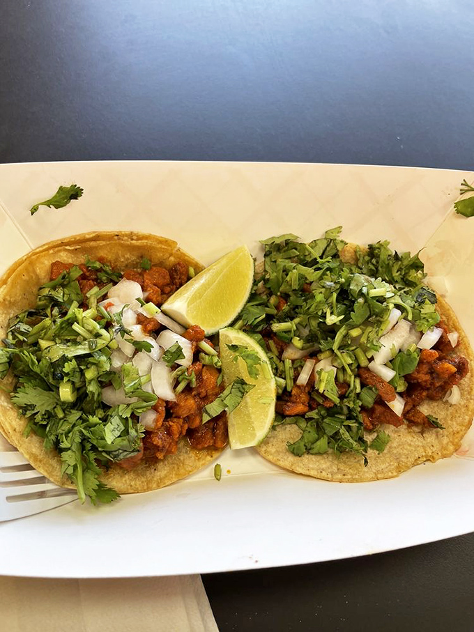 Tacos that understand the importance of proper veggie distribution. This is democracy in food form&mdash;every chip gets its fair share of toppings.
