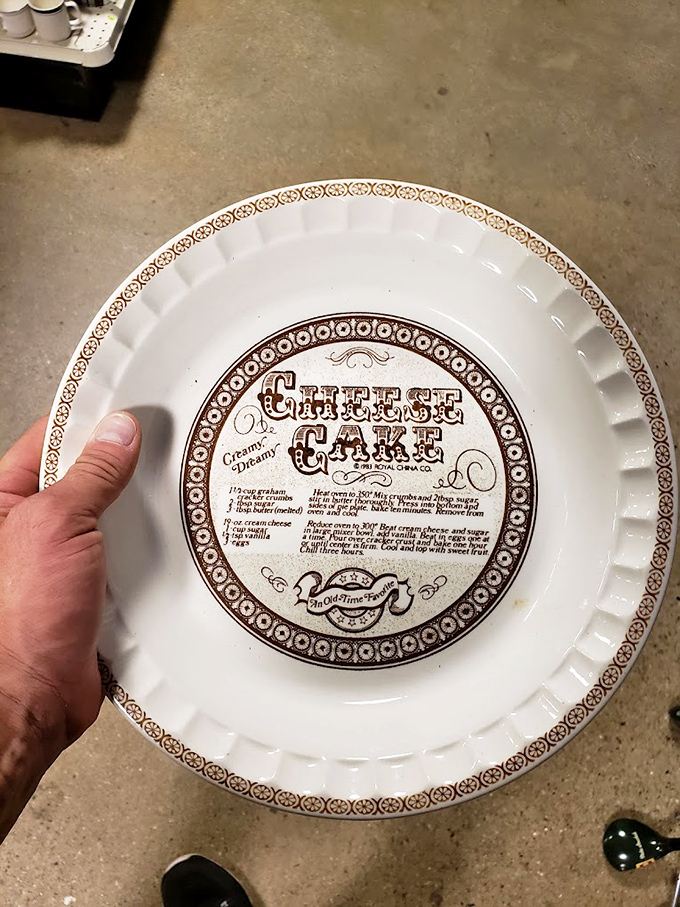 A cheesecake recipe plate that's equal parts kitsch and charm. Someone's grandmother treasured this, and now it can grace your dessert table