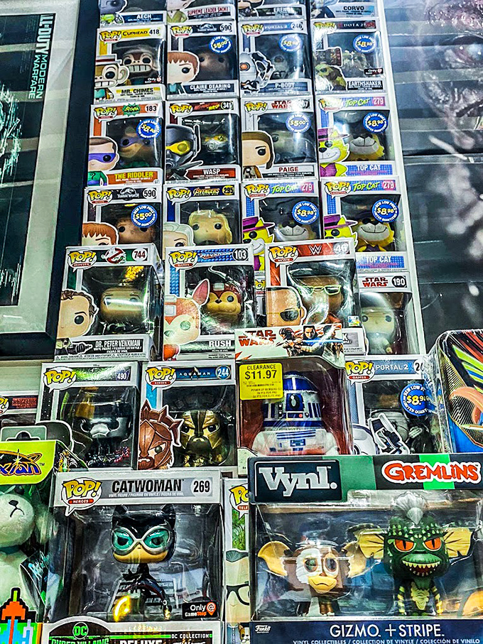 Pop culture encased in vinyl glory. Like taxonomists of fandom, collectors can find everything from Gizmo to Catwoman in this miniature museum.