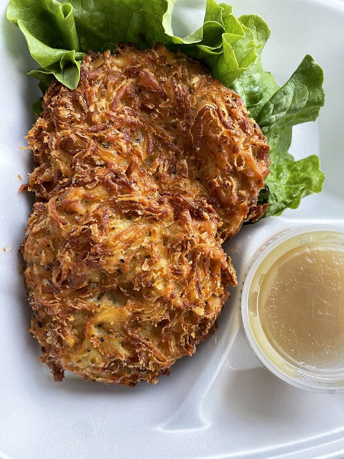 Golden-brown potato pancakes that would make any grandmother proud. Crispy exterior, tender inside &ndash; the textural yin and yang of deli perfection.