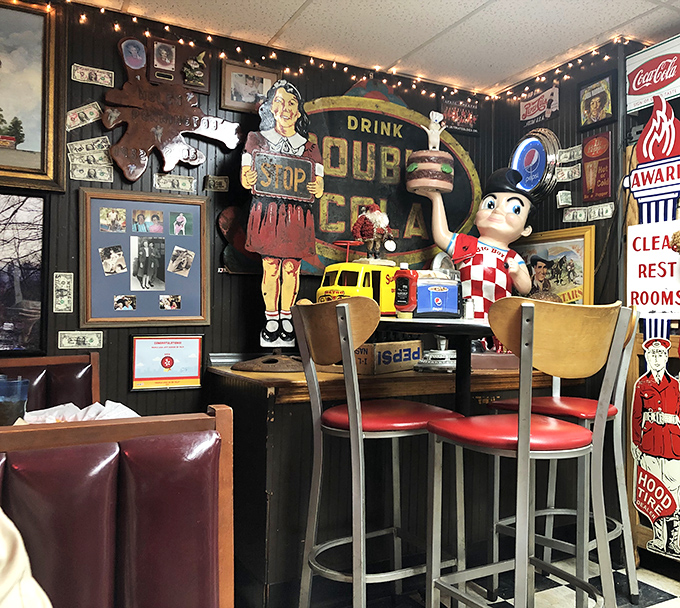 The counter seating area feels like a museum where you can eat the exhibits&mdash;vintage Coca-Cola signs, Big Boy figurines, and memorabilia from when gas was cheap.