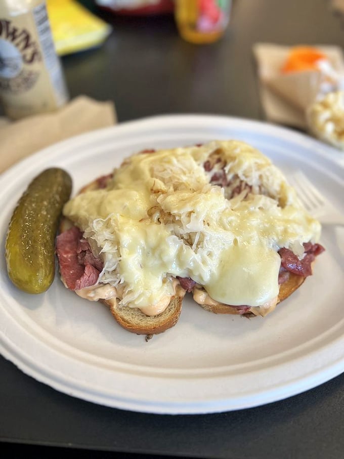 Meet the Reuben - where corned beef, sauerkraut, Swiss cheese, and Russian dressing come together in a melty masterpiece that demands your attention.