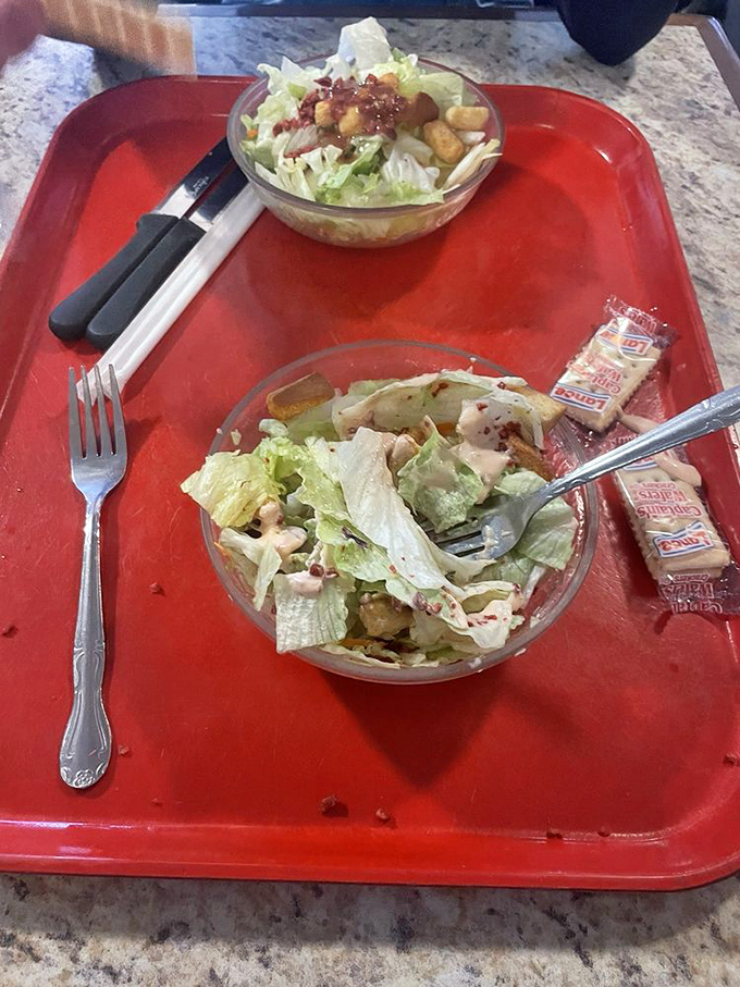 Even the salads at G & D deserve respect. Fresh, crisp, and served on those classic red cafeteria trays that transport you straight back to simpler times.