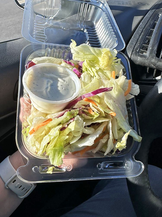 Even the side salad gets the respect it deserves. A crisp, fresh companion for your main affair with carbs.