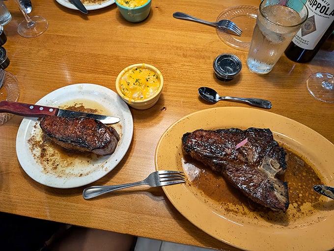 Two steaks, one plate, zero complaints. The pink toothpick isn't just for show&mdash;it's a tiny flag planted on the summit of Flavor Mountain.