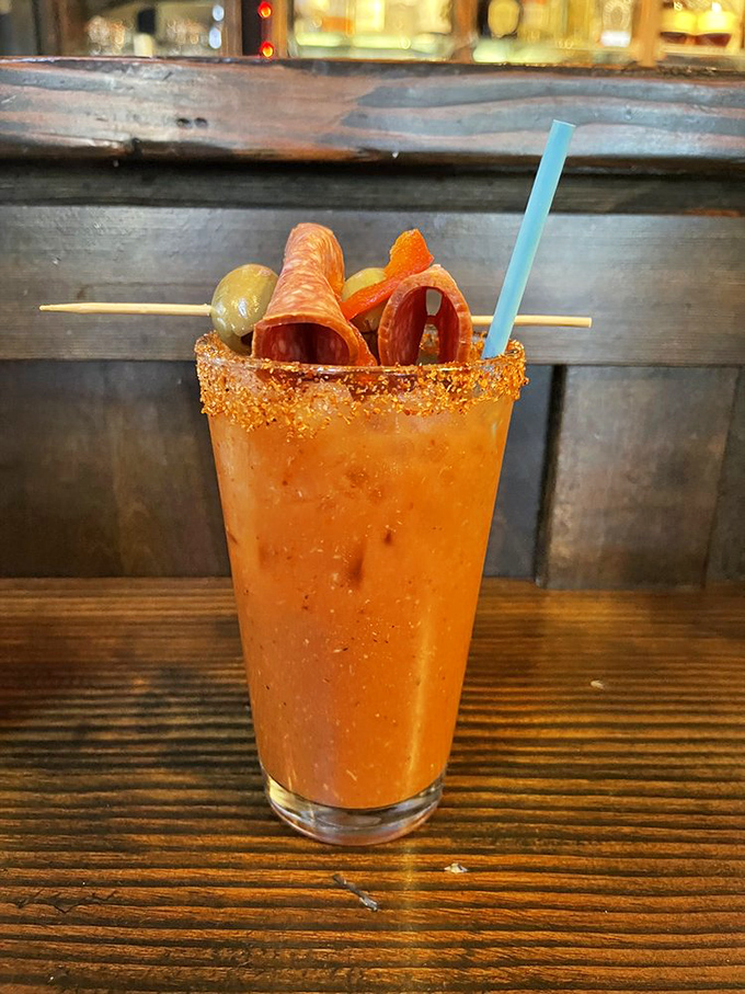 The Smokey Mary &ndash; where a classic cocktail meets barbecue sensibility. That rim isn't just for show, folks. 