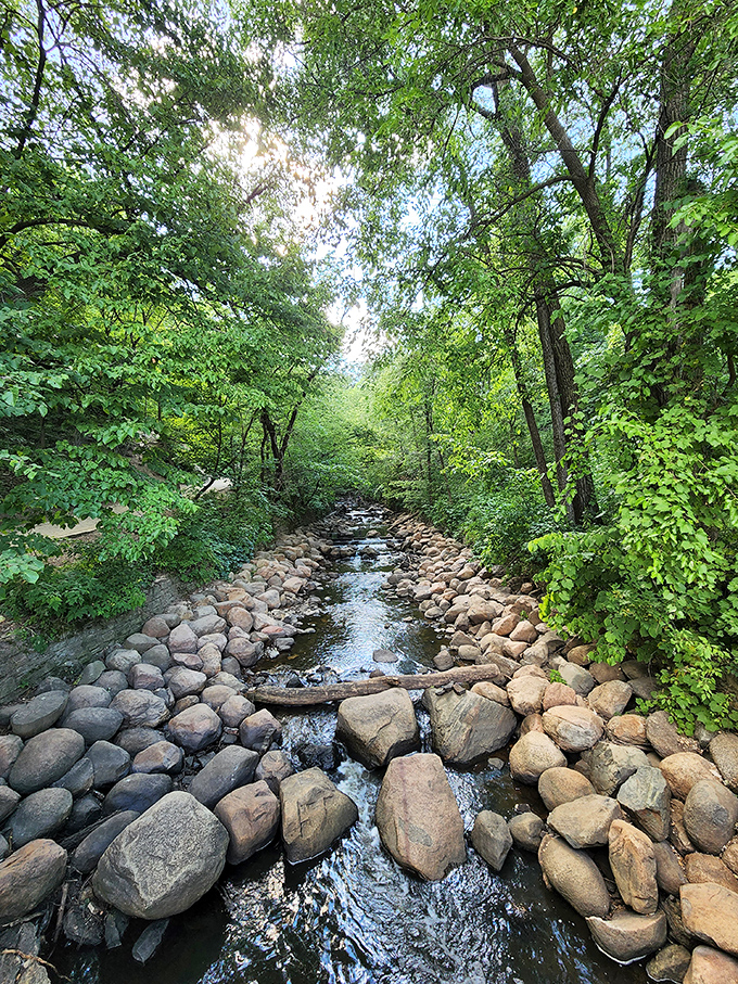 Mother Nature's rock collection creates a soothing soundtrack as water dances through this carefully arranged stone pathway.