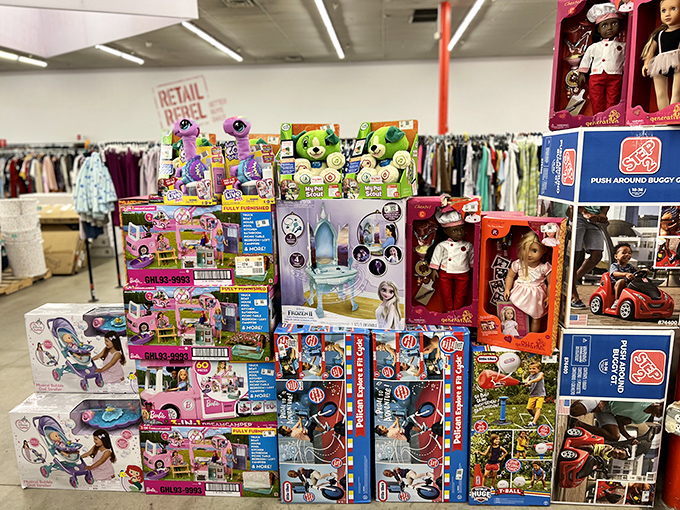 Toy paradise where Disney princesses and action heroes live harmoniously on shelves, waiting to make some child's day without breaking parents' budgets.