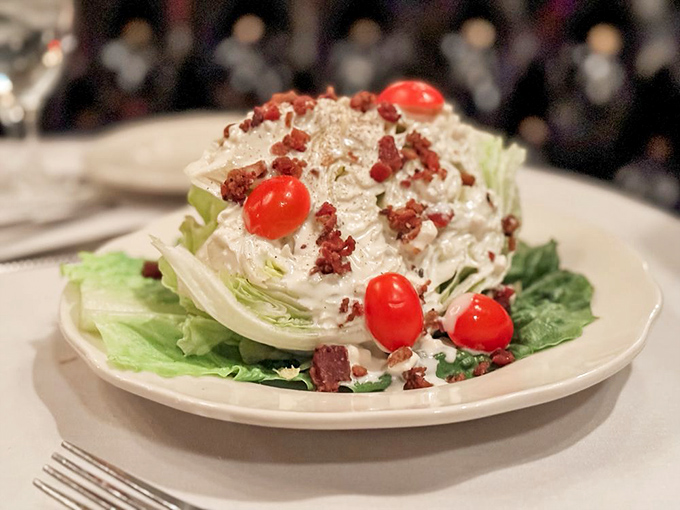 A wedge salad that's really just a polite vehicle for bacon and blue cheese. The lettuce is merely playing a supporting role.