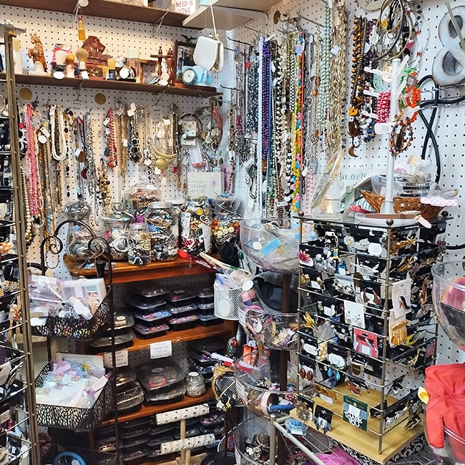 A jewelry collector's fever dream&mdash;where necklaces cascade like colorful waterfalls and every drawer holds the potential for that perfect vintage find.