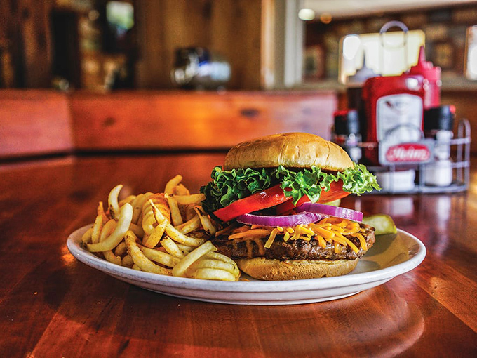Even the burger gets the royal treatment. In a barbecue joint, this is what we call "ordering off-Broadway," but still stealing the show.