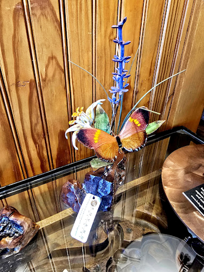 Nature's delicate beauty captured forever in this butterfly display, where craftsmanship takes flight through vibrant colors and meticulous detail.