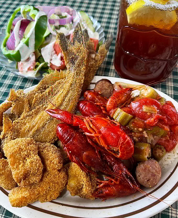 Crispy catfish, crawfish, and all the fixings &ndash; a seafood celebration that brings the bayou to your buffet plate.