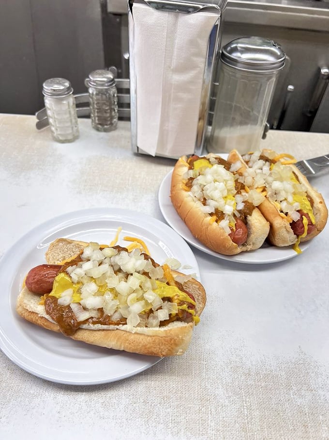 Up close and personal with Lafayette's masterpiece &ndash; that yellow mustard streak has the same artistic integrity as a Picasso, but tastes infinitely better.