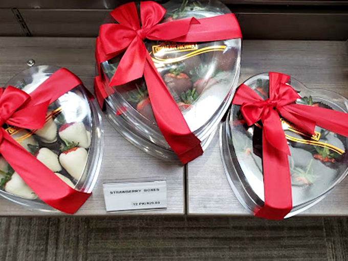 Heart-shaped containers cradle chocolate-dipped strawberries&mdash;nature's perfect excuse to eat chocolate while claiming you're having fruit for dessert.